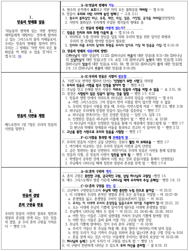 성경진리사역원(BTMK) | [2022 봄 장로] - M7 믿음의 방패를 잡고 우리의 믿음의 시련을 체험하며 우리의 믿음의 결말인 혼의 구원을 받음